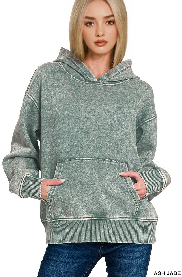 Fleece Acid Wash Kangaroo Pocket Hoodie – Green Bubble Gorgeous