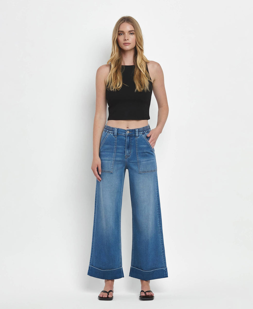 HIGH RISE DOUBLE CUFFED BAGGY WIDE JEANS V3589 – Green Bubble Gorgeous